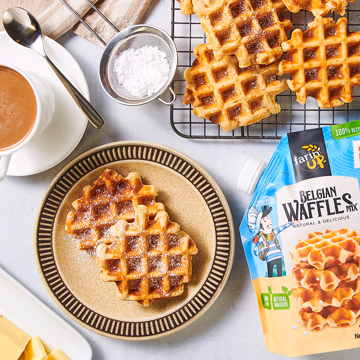 Farin'UP Belgian Waffle Mix with Pearl Sugar, 16oz | Resealable, No Mess Packaging (Pack of 1)