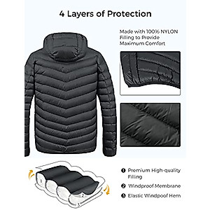 ZSHOW Men's Lightweight Packable Puffer Coat Hooded Warm Winter Jacket(Dark Grey,L)