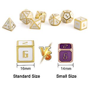 ALLCOLORED 16mm DND Metal Dice Set White Gold 7 Pieces Polyhedral Dice D&D with Metal Case and Velvet Bag for Playing Tabletop Roleplay Games Dungeons and Dragons