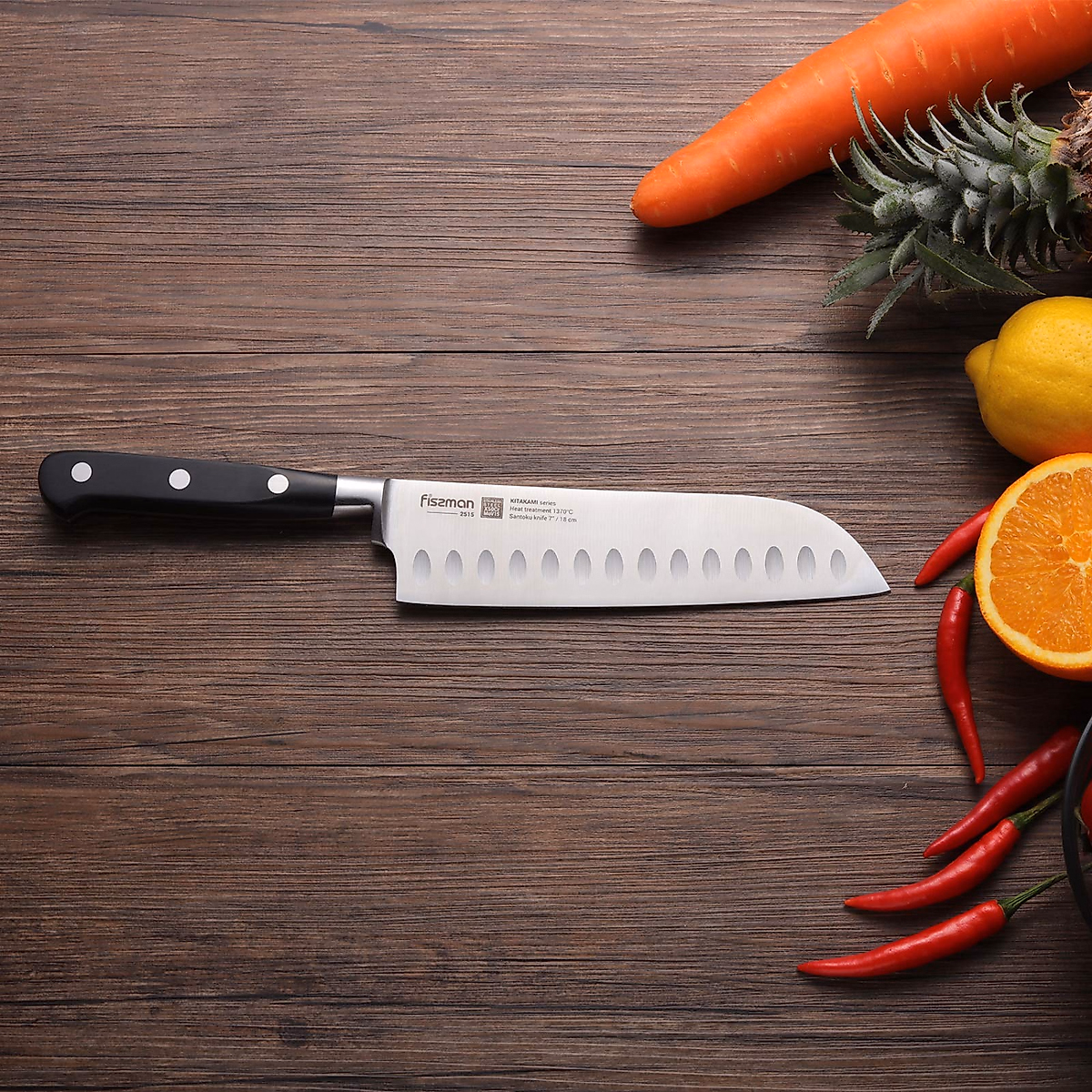FISSMAN Santoku Knife 7 inch KITAKAMI Series Knives (X50CrMoV15 steel) - Stainless Steel Multipurpose Knife Ergonomic Non-Slip Handle
