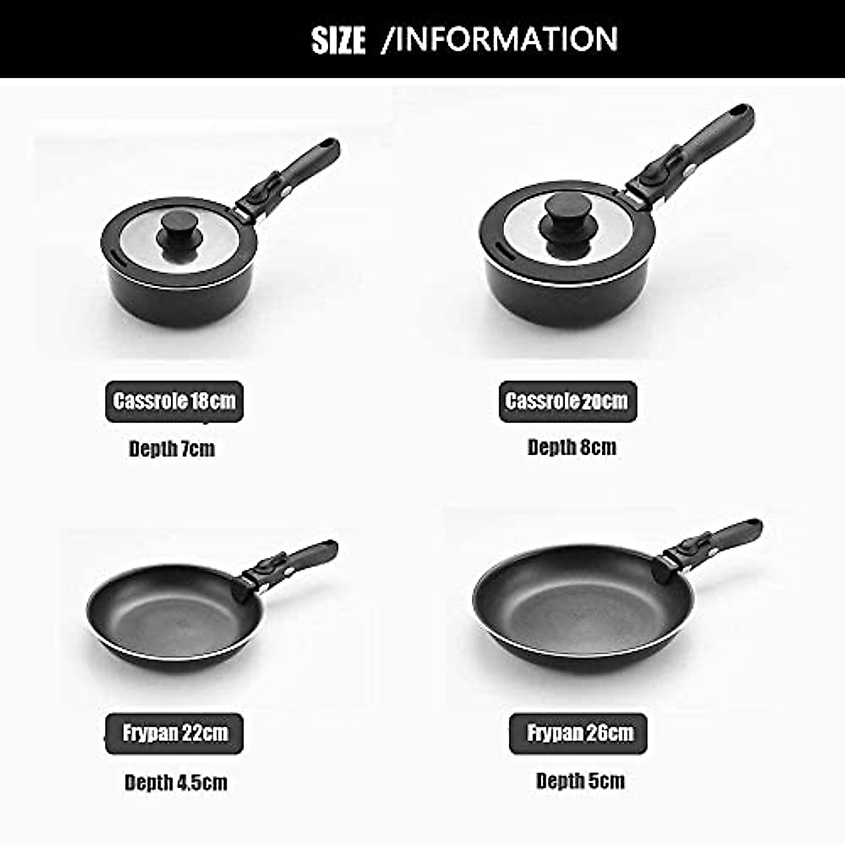 Abizoe 12 Piece Non-Stick Cookware Set Non-Stick Pans and Pots with Removable Handles, Space Efficient Excellent for RVs and Compact Kitchen (Black 12 pieces)