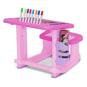 Disney Minnie Mouse Draw and Play Desk by Delta Children – Includes 10 Markers and Coloring Book, Pink