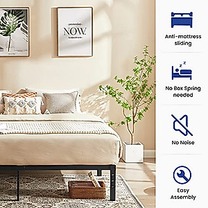 HiBed King Bed Frame, 14” Height Noise Free Metal Platform, Lightweight Heavy Duty Steel Support Up to 4500 lbs, Box Spring Free Design, Steel Slat Supports, Easy Assembly Tool-Free,Black