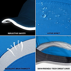 GADIEMKENSD Baseball Cap Nylon Running Cap Outdoor Sports Hat for Men Woman Adjustable Quick Drying Reflective Foldable 50+ UPF Inhibit UV Mesh Water Repellency Race Performance Lightweight Blue