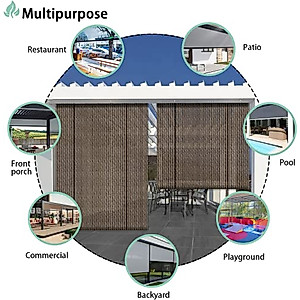 SunnyRoyal Patio Shades Roll Up Outdoor Exterior Roll Up Blinds for Patio Yard Deck Porch Balcony Backyard 7' W X 6' L Brown