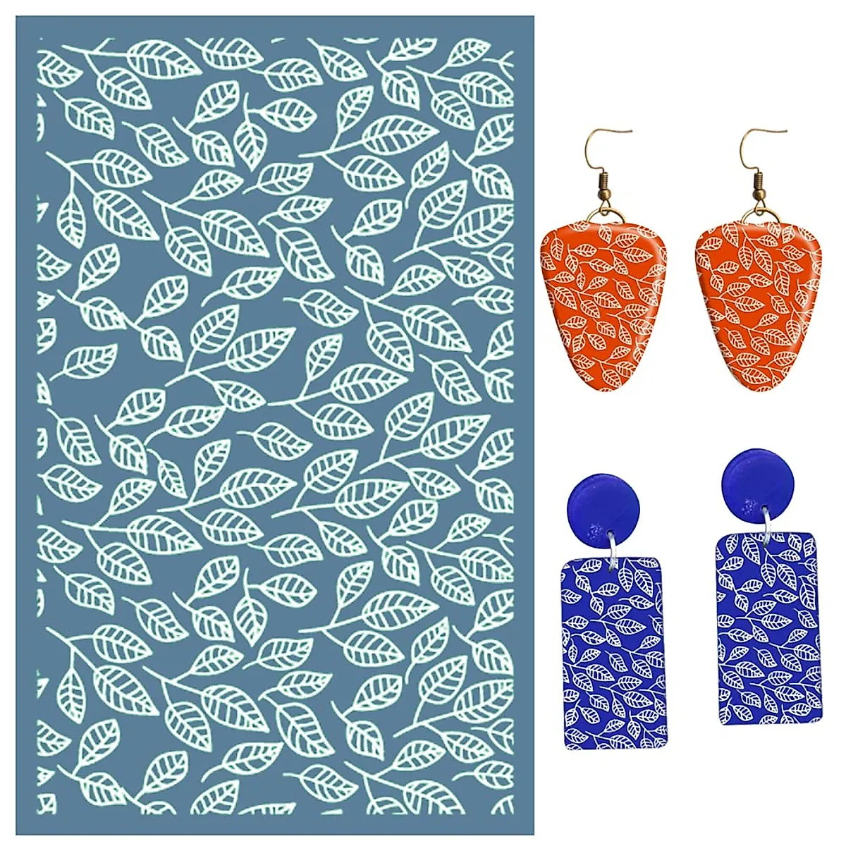 Silk Screen Stencils for Polymer Clay, 2PCS Reusable Silkscreen Print Kit, DIY Silk Screen Printing Stencils for Printing on Clay & Other Jewelry Clay Earrings Decoration
