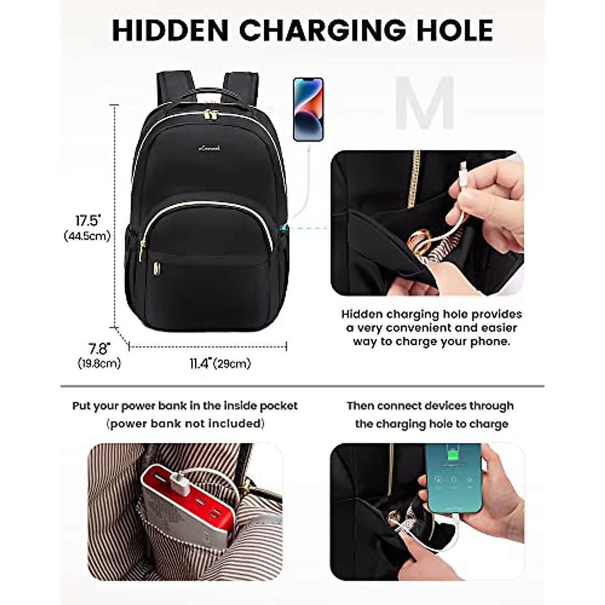 LOVEVOOK Work Backpack for Women, fits 15.6 Inch Laptop, Large Capacity Laptop Backpack with Luggage Strap, Waterproof Lightweight Backpack Purse, Fashionable for Business, Travel, Black