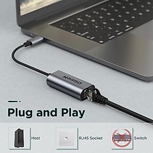 USB C to Ethernet Adapter, QGeeM Gigabit Ethernet to USB Type C, Thunderbolt 3/4 to RJ45 LAN Network Adapter Compatible for iPhone 15 Pro/max, MacBook Pro/Air, iPad Pro, Dell XPS etc