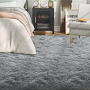 ROCYJULIN Rug, 8x10, Light Grey, High Pile, Area Rug for Living Room, Bedroom, Dorm Room, Playroom, Kids Room