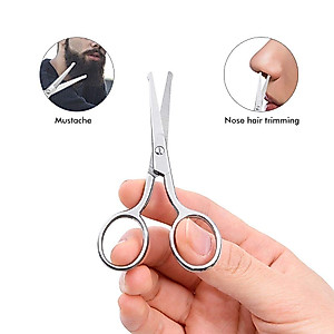 LIVINGO Premium Curved and Rounded Nose Hair Scissors for Men, 2 PC Set Nail Cuticle Manicure Scissors Shears Kit for Beard/Mustache, Ear, Facial Hair, Eyebrows, Eyelashes for Women
