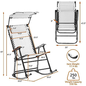 LHJA Folding Rocking Chair Rocker Porch Zero Gravity Furniture W/Canopy Light Blue Chair Rocking Chair Rocker Chair Rocker Camp Chair Rocker Recliner Rocking Camp Chair Rocking Chairs