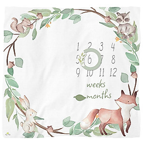 Itzy Ritzy Muslin Milestone Blanket Set; Includes One Blanket and Two Date Markers; Capture Weekly and Monthly Infant Milestones, Woodland Animals
