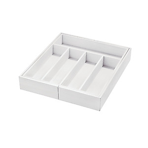 iDesign Renewable Paulownia Wood Collection Expandable Flatware and Cutlery Tray, 15" x 12"-22", White Wash