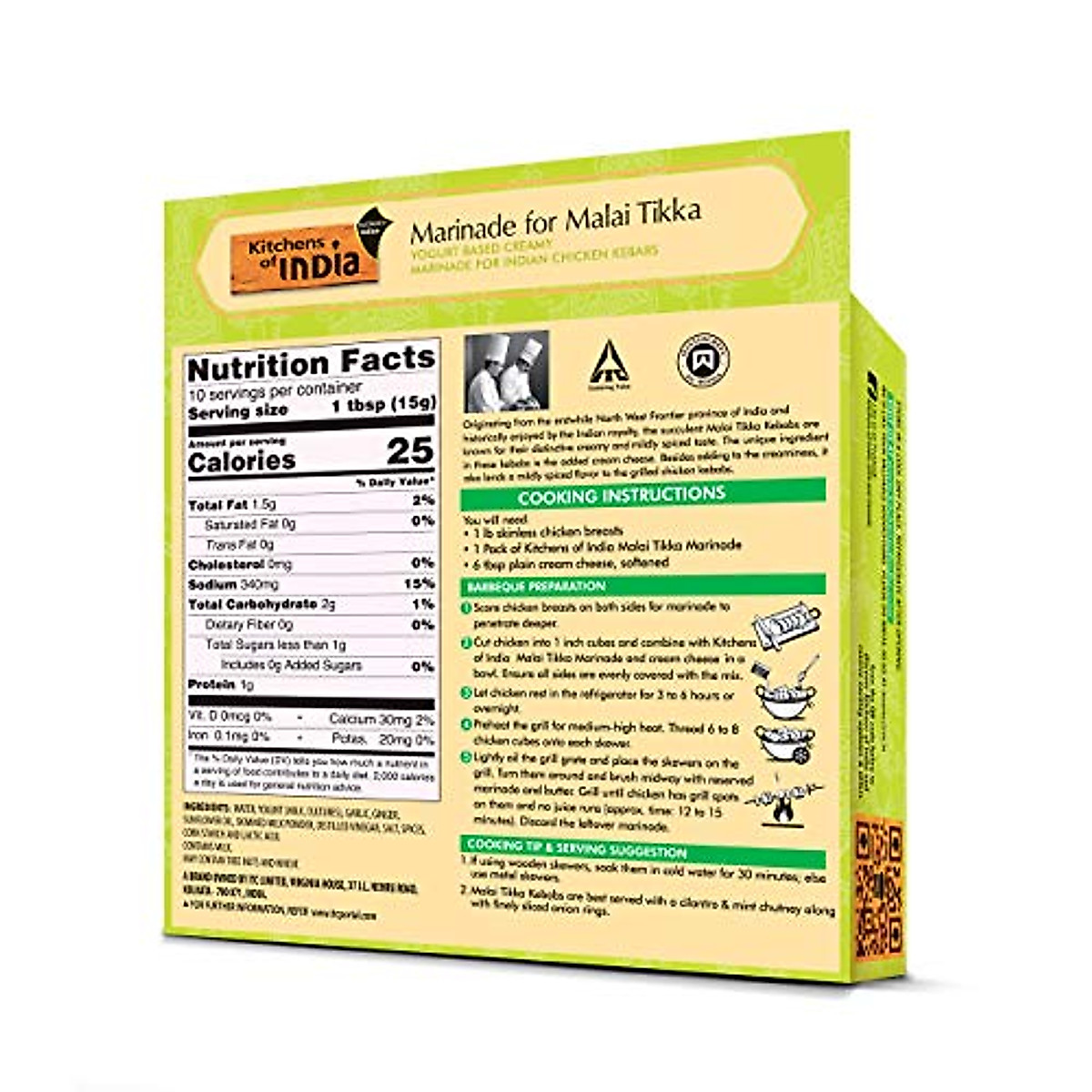 Kitchens of India Marinade for Malai Tikka, 150g (5.3 OZ), Yogurt Based Creamy Marinade for Authentic Barbecuing/Grilling Chicken Kebabs