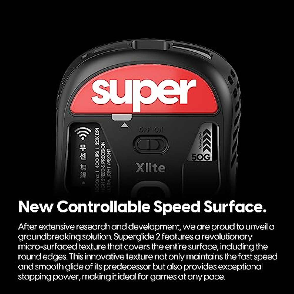 Superglide2 - New Controllable Speed Textured Surface Smoothest Mouse Feet/Skates Made with Ultra Strong Glass Smooth and Durable Sole for Pulsar Xlite V2 & V3 & V3 ES Wireless Gaming Mouse [Red]