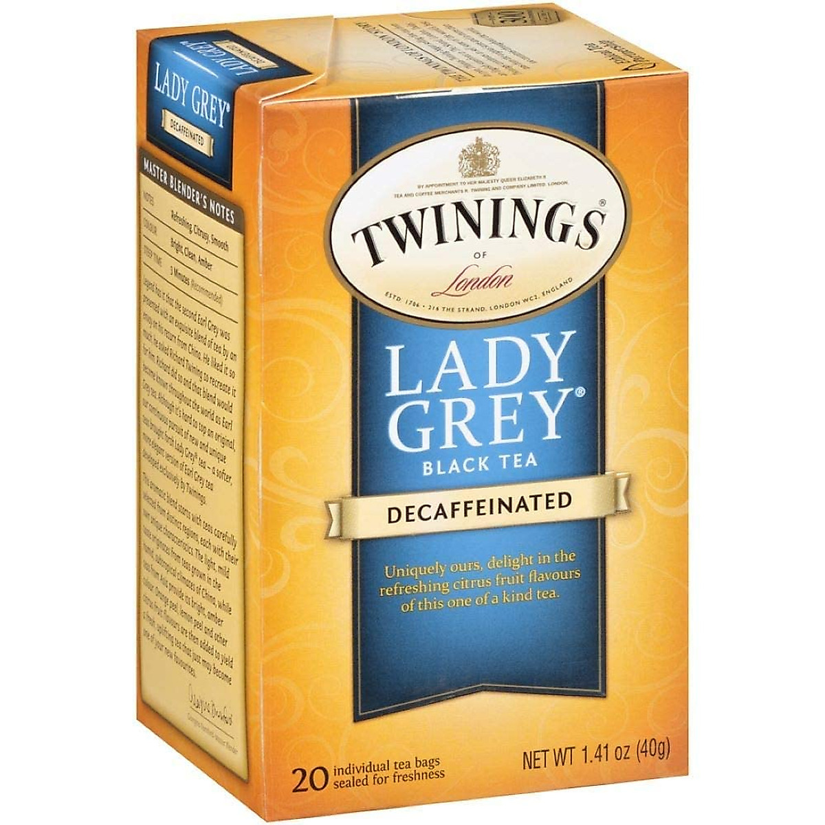Twinings of London Lady Grey Tea Decaf Box of 20 Tea Bags