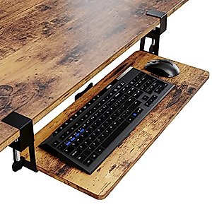 27 inch Large Keyboard Tray Under Desk Pull Out with Extra Sturdy C Clamp Mount, Slide-Out Platform Computer Drawer for Typing Working, Retro Color