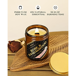 AOOVOO Wood Wick Candles - Sandalwood&Oud/Rose&Sandalwood/Mahogany Teakwood/Jasmine, Scented Candles for Home, Soy Candles, Candle for Man, 36 oz, 220 Hours Burn