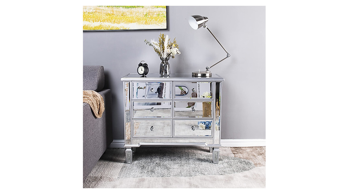 Bonnlo Mirrored Dresser with 6 Drawers for Elegant Bedroom Storage