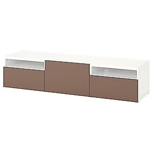 TV Unit with Drawers and Door, White/Lappviken Light Gray-Brown, 70 7/8x16 1/2x15 3/8 "