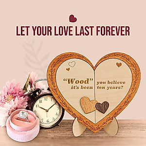 STOFINITY 10 Year Anniversary Wood Gifts for Her Him - 10th Wedding Gifts Anniversary for Husband Wife, Anniversary for Married Couple, Wood Heart Plaque Decoration Ideas