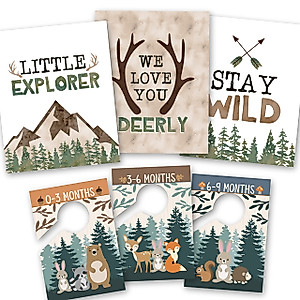 6 Reversible Deer Wall Decor Prints Nursery Decor, 6 Baby Nursery Closet Organizer Dividers, Baby Shower Decorations, Age Size Hanger Organization