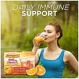 Emergen-C 1000mg Vitamin C Powder for Daily Immune Support Caffeine Free Vitamin C Supplements with Zinc and Manganese, B Vitamins and Electrolytes, Super Orange Flavor - 30 Count
