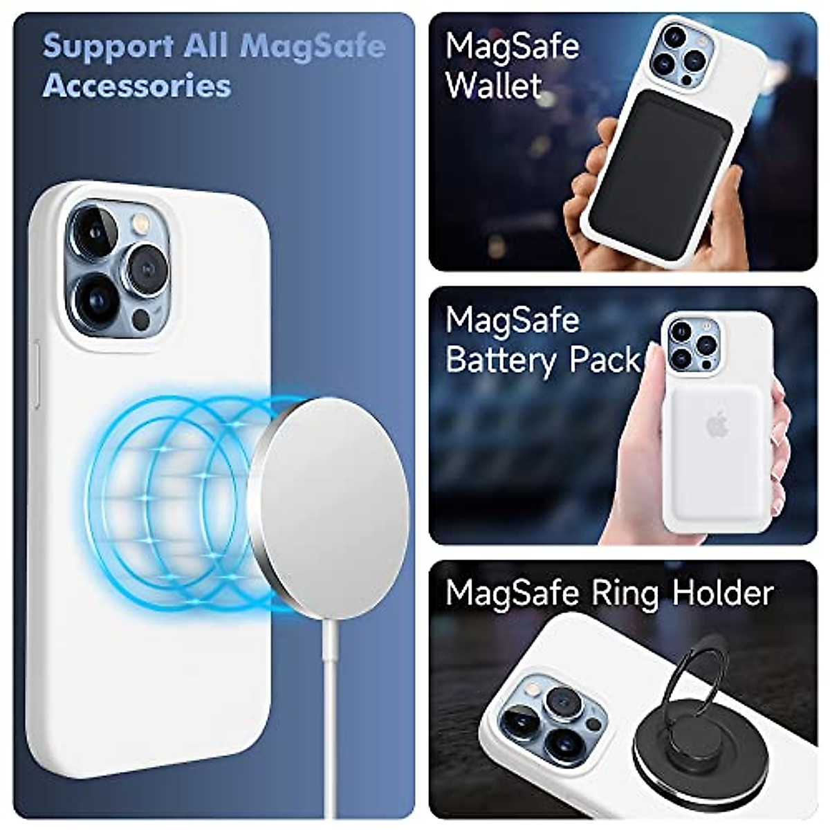 Kimguard Silicone Magnetic Case for iPhone 13 Pro Max Magsafe Case Silicone Phone Case with Microfiber Lining for iPhone 13 Pro Max 6.7 inch 2021,White