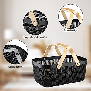 Sadnyy 4 Pcs Plastic Mesh Garden Harvest Basket Storage Basket with Wooden Handle Multi Functional Mesh Bin for Kitchen Cabinet Picnic Fruit Vegetable Gathering Organizer(Large, Small,Black)