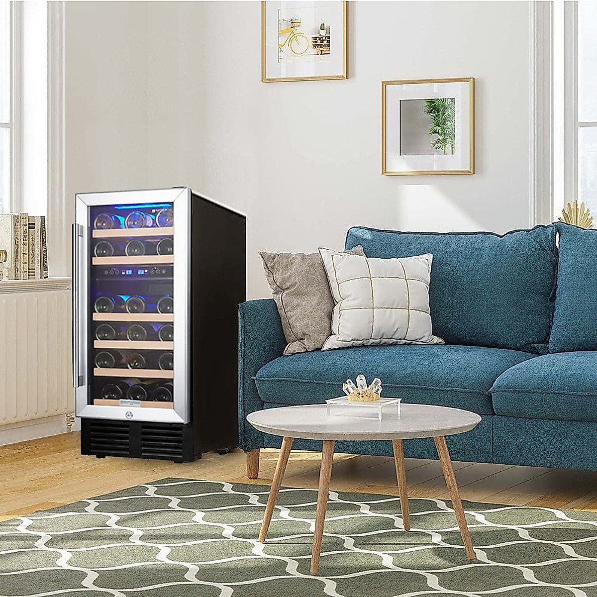 15 Inch Wine Cooler Refrigerators, 28 Bottle Fast Cooling Low Noise and No Fog Wine Fridge with Professional Compressor Stainless Steel, Digital Temperature Control Screen Built-in or Freestanding