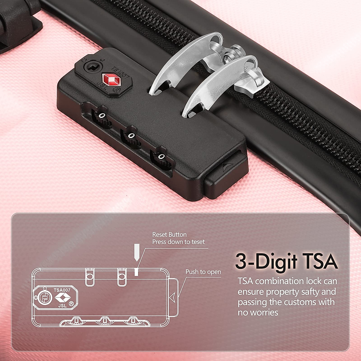 AnyZip Luggage Sets 3 Piece PC ABS Hardside Lightweight Suitcase with 4 Universal Wheels TSA Lock Carry On 20 24 28 Inch Pink