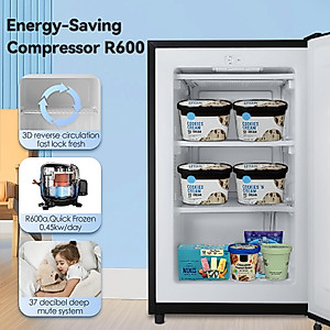 LHRIVER Mini Freezer Compact Upright Freezer, 1.2Cu.ft Small Freezer with Handle, Removable Shelves, Adjustable Thermostat, Low Noise Mini Freezers for Bedroom, Apartment, Home, Office, Black