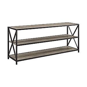 Walker Edison 2 Shelf Industrial Wood Metal Bookcase Tall Bookshelf Storage Home Office, 60 Inch, Grey