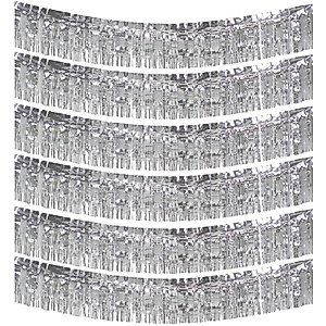 6 Packs 10 Feet Foil Fringe Garland Metallic Foil Tinsel Fringe Garland Wall Hanging Fringe Banner for Parade Floats, Wedding, Christmas，Birthday Party Halloween Decor (Silver)