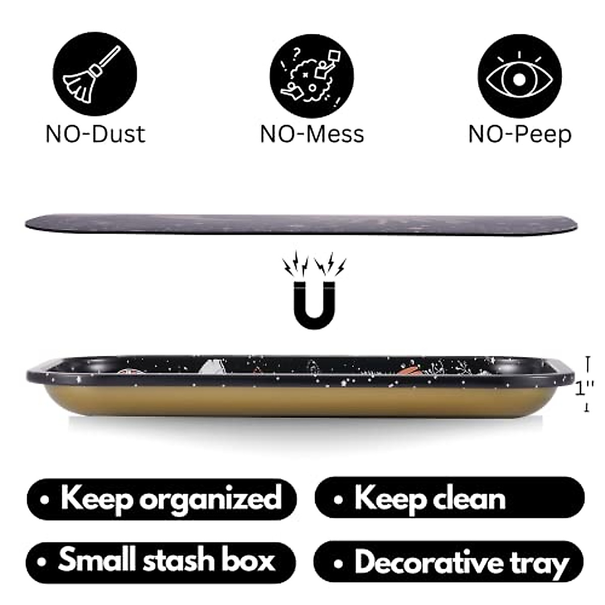 Luna Moth Rolling Tray with Magnetic Lid - Halloween Gothic Decor, 11''x7'' Whimsical Mushroom Decorative Tray - Large Storage Butterfly Metal Tray Witchy Hippie Aesthetic - Mystical Dark Academia