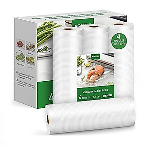 Kootek Vacuum Sealer Bags, 4 Rolls 8"x20' (Total 80 feet), Commercial Grade, BPA Free Food Vac Bags Rolls for Storage, Meal Prep or Sous Vide