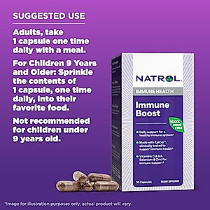 Natrol Immune Boost Capsules, Immune Support Dietary Supplement, Made with EpiCor Clinically Tested, Includes Vitamins C, D3, Selenium and Zinc, 30 Count