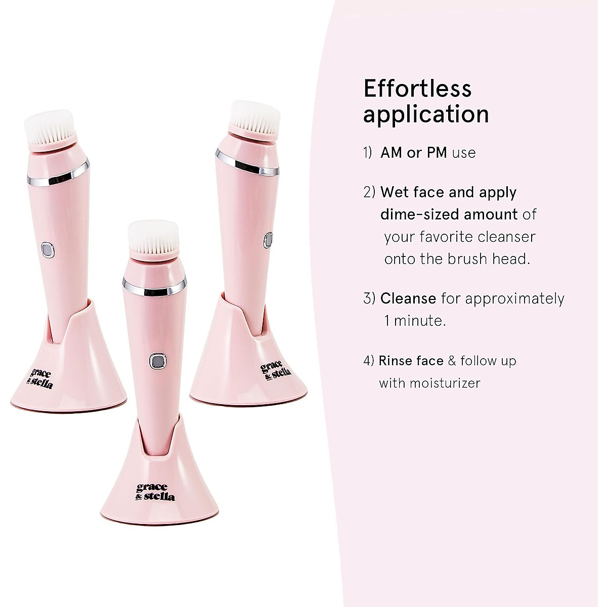 Facial Cleansing Brush - Facial Spin Brush - Face Brushes for Cleansing and Exfoliating - Spinning Face Cleansing Brush - Face Cleansing Face Wash Brush Electric by Grace and Stella (4 Brush Heads)