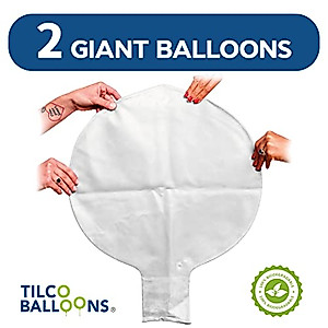 TILCO BALLOONS | Pack x2 Giant Balloons White 72 Inch Jumbo | Ready to Inflate With Air, Helium or Fill With Water | Decorate Your Birthday, Graduations, Events or Weddings | Balloon to Get Inside