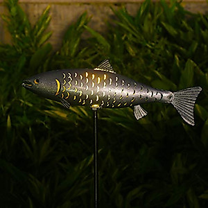 KAIXOXIN Solar Garden Lights Metal Fish Decorative Stake for Outdoor Patio Yard Decorations,Warm White LED Solar Path Lights (Silver-2)