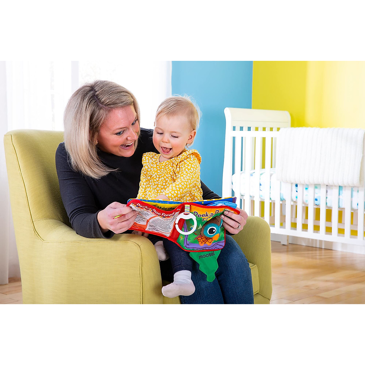 Lamaze Peek-A-Boo Forest Soft Baby Book - Clip-On Cloth Book - Washable Crinkling Fabric Pages for Sensory Play - Teething and Learning Toys for Babies - 6 Months and Up