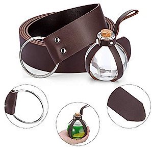 Halloween Dark Magic Cork Potion Bottle Round Spherical Clear Glass Bottle with Medieval Knight Leather Belt Large Bottle for Costume Props DIY Crafts and Decorative Bottles, 200 ml (Brown)