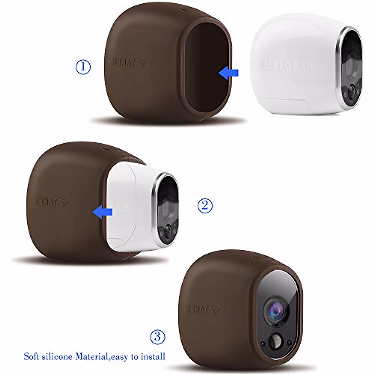 Taken Silicone Skins Compatible with Arlo Smart Security Home Camera, Silicone Skins Case Cover for Arlo Smart Security Wire-Free Cameras, 3 Pack, Brown