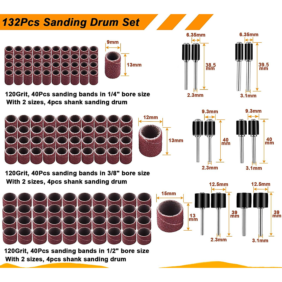 CAROTUPY Tungsten Carbide Burr Set 1/8" Shank，Die Grinder Bits with Sanding Drums and Cutting Wheel Set, 195Pcs Pratical Sanding Bits Kit for Metal, Wood, Plastic, Glass