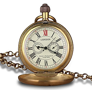 Vintage Copper Train London Design Hand Winding Mechanical Pocket Watch Mens Watches