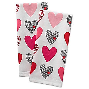 DII Valentine's Day Collection Kitchen, Dishtowel Set, 18X28", Hearts Collage, 2 Piece