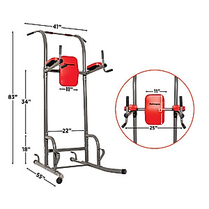 Retrospec Power Tower for Functional Fitness Home Gym Strength Trainer; Red Pads, (Model: 3431)