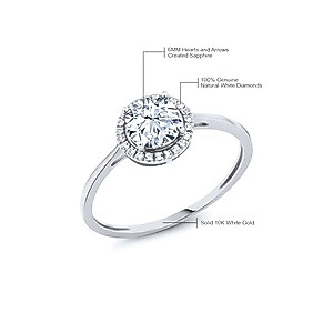 Gem Stone King 10K White Gold Gemstone Birthstone & Diamond Halo Promise Wedding Engagement Ring | Round 6MM | White Gold Ring For Women