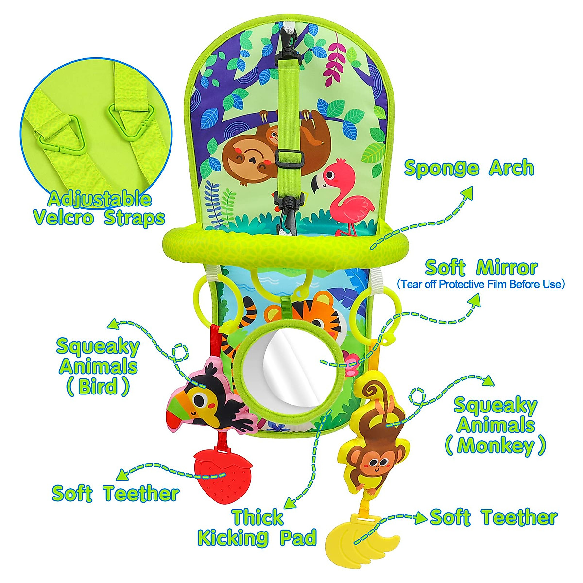 OKOOKO Car Seat Toy Rear Facing Car Seat Toy Baby Travel Toy Kick and Play with Baby Mirror Plush Toys Thickened Pad Adjustable Sensory Toy for Newborn Baby Infant