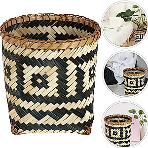 1pcs Bamboo Woven Trash Can Wicker Waste Basket Office Garbage Cans Round Waste Paper Bin Rubbish Basket Plant Flower Pot for Under Desk Bedroom Bathroom Home Office